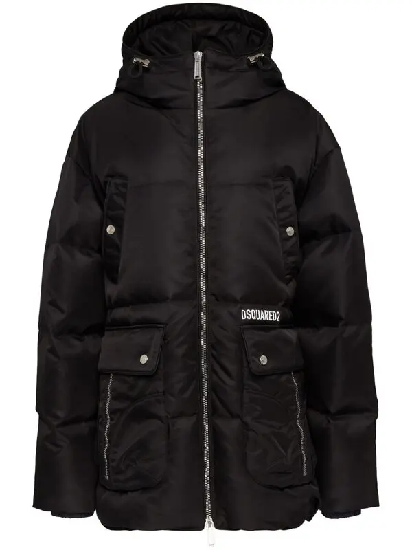 Dsquared2 Quilted Hooded Coat - Black