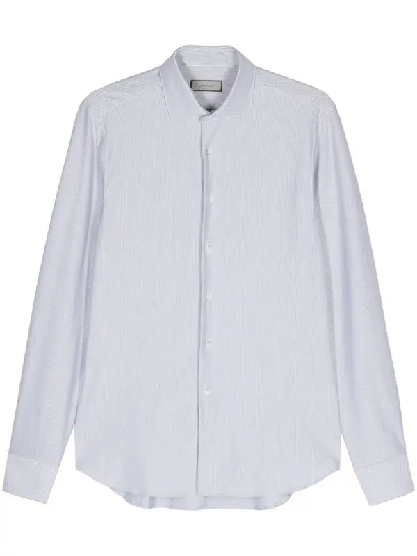 Canali Cutaway-collar Striped Shirt - Grey