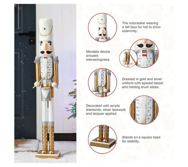 GLITZHOME 42' Christmas Deluxe Gold Dressed Sol Dier Nutcracker