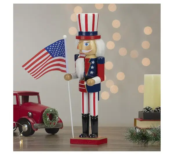 NORTHLIGHT Patriotic Red/blue Wooden Uncle Sam Utcracker - One-color