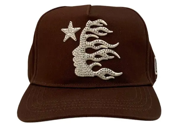 HELLSTAR Og Rhinestones Logo Snapback Hat - Brown