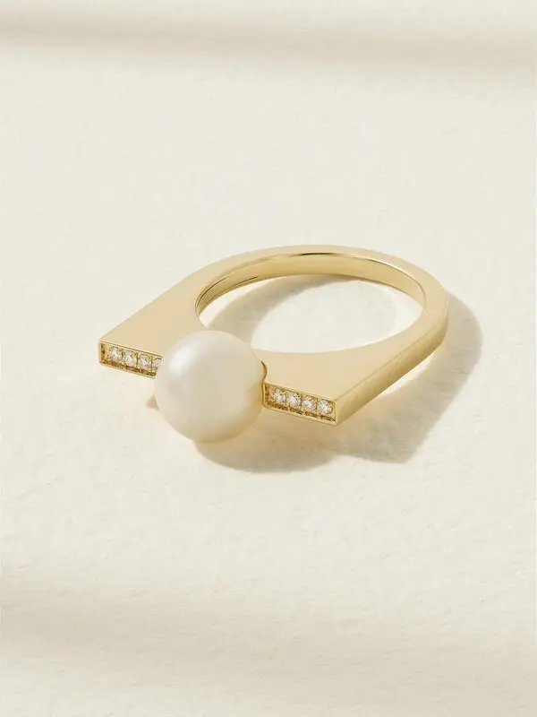 Mizuki 14 Karat-, Pearl And Diamond Ring - Gold