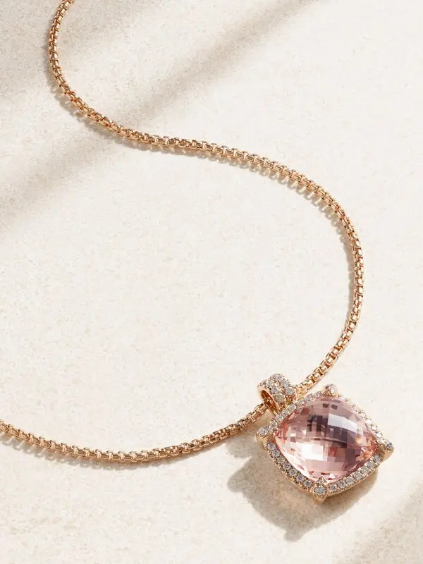 David Yurman Châtelaine 18-karat Rose Morganite, And Diamond Necklace - Gold