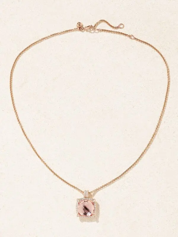 David Yurman Châtelaine 18-karat Rose Morganite, And Diamond Necklace - Gold