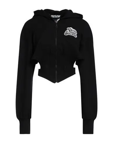 Versace Cotton French Terry Zip-up Hoodie With Embroidered Logo - Black