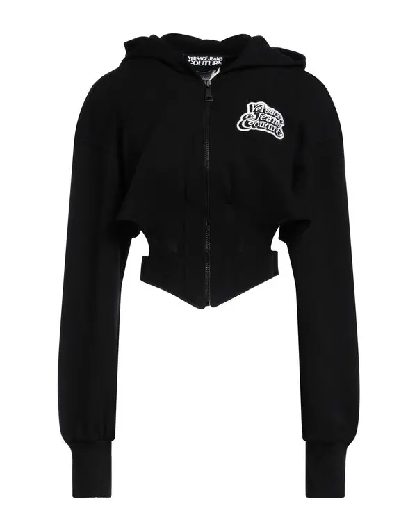 Versace Cotton French Terry Zip-up Hoodie With Embroidered Logo - Black