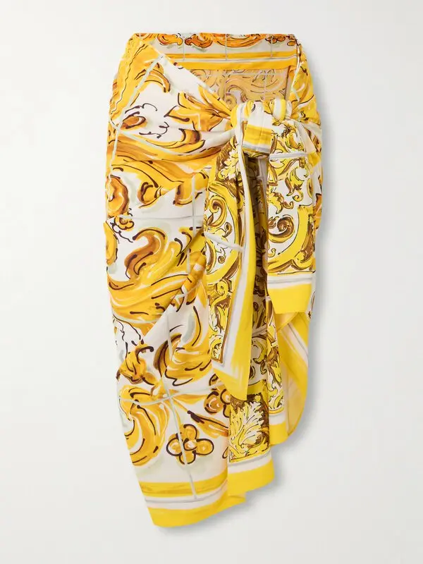 Dolce & Gabbana Majolica Printed Jersey Pareo - Yellow