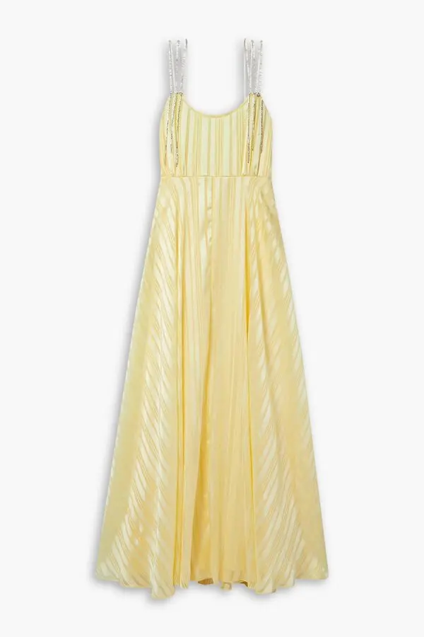 chinese dress ladies LOVE SHACK FANCY Yellow Gold & Silver Silk Blend Stars Maxi Length Dress