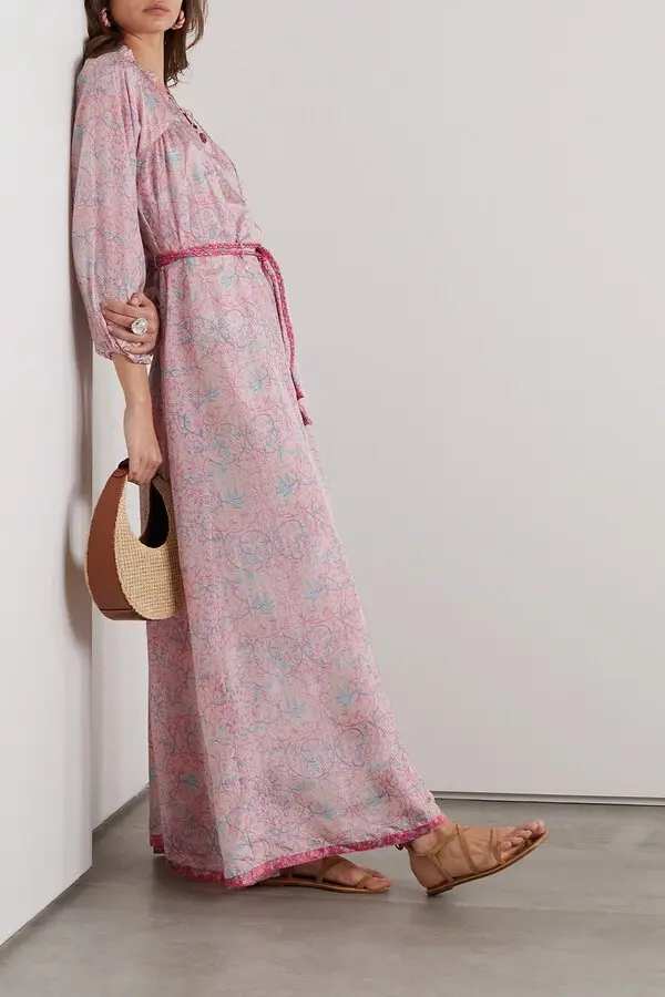 Hannah Julinna Lace-Up Printed Silk-Habotai Maxi Dress In Pink - 75% Off |  Editorialist