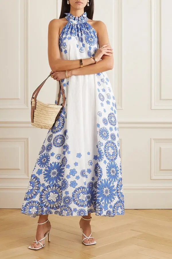 Borgo De Nor Stella Floral-Print Cotton And Linen-Blend Maxi Dress In Blue  - 70% Off | Editorialist