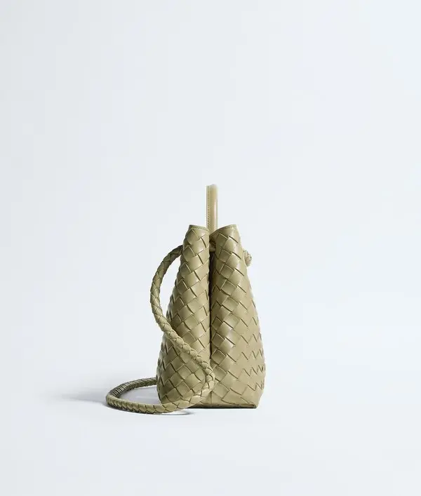 Bottega Veneta Andiamo Intrecciato Leather Top Handle Bag - Travertine