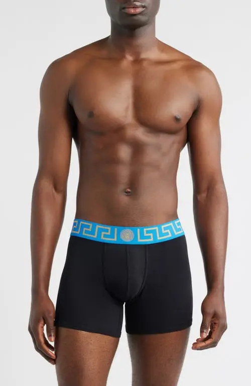 Versace Greek Key Jersey Boxer Briefs - Black/royal Blue/gold