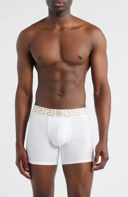 Versace Greek Key Jersey Boxer Briefs - White- Greek Gold