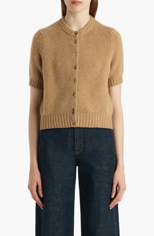 Khaite The Nora Short Sleeve Cashmere Cardigan - Biscotti