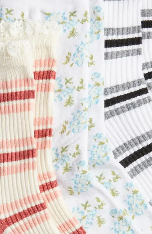 K BELL SOCKS Spring Stripes Ruffle 3-pack Crew Socks