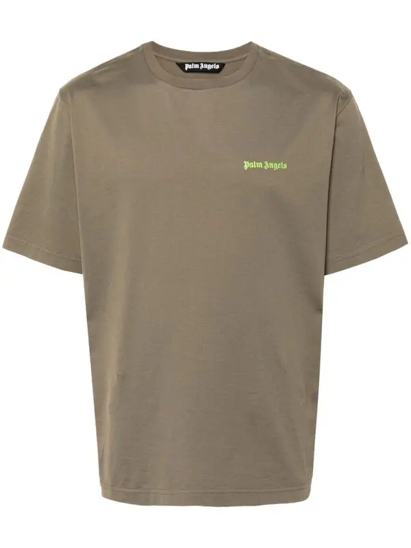 Palm Angels Embroidered-logo Cotton T-shirt - Green