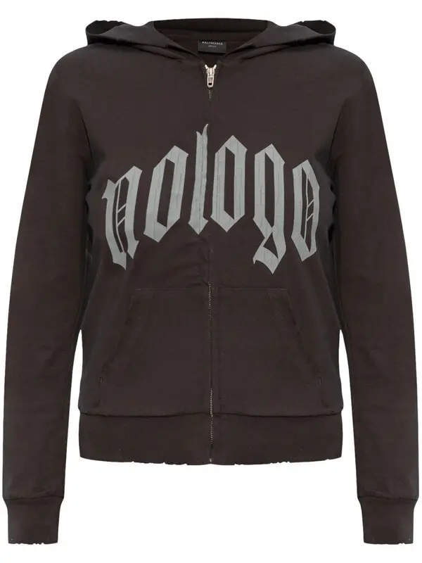 Balenciaga Logo Print Hoodie - Brown