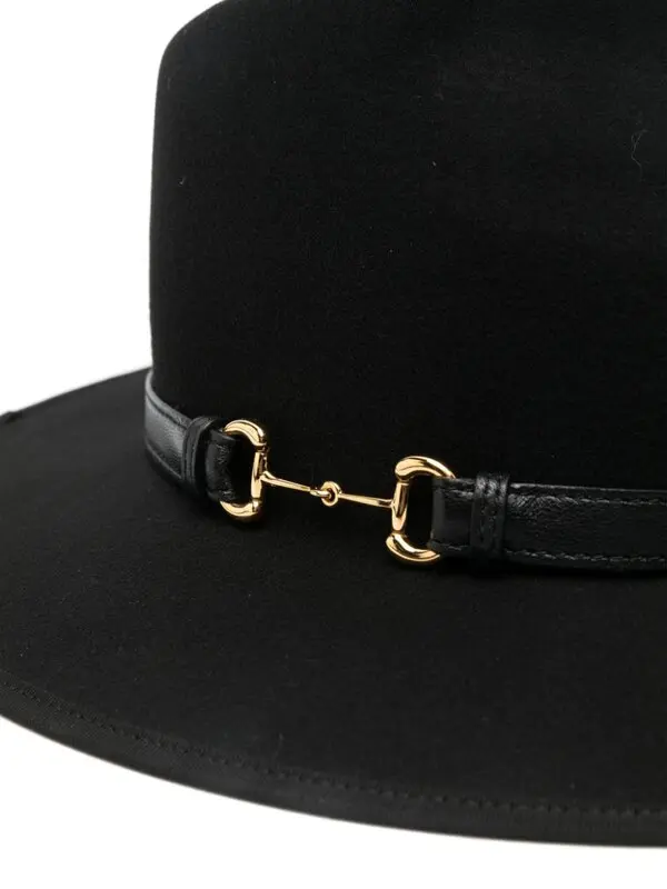 Gucci Horsebit Fedora Hat with Leather Detail Gucci Horsebit Leather-Trimmed Felt Fedora - Brown  main image 3