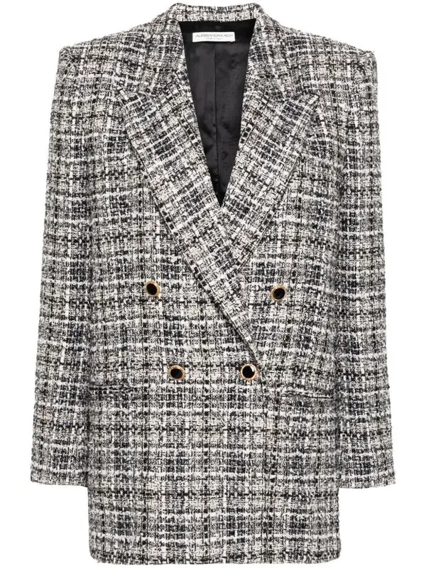 Alessandra Rich Double-breasted Tweed Blazer - White