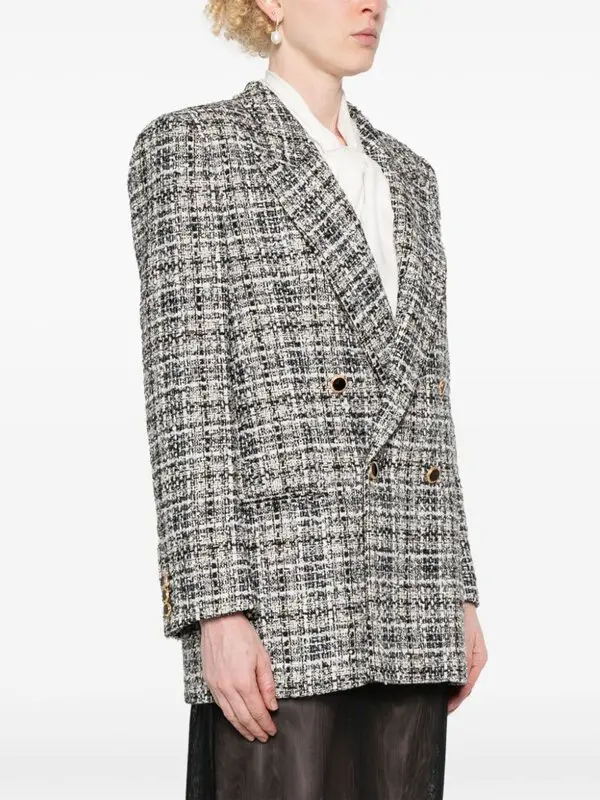 Alessandra Rich Double-breasted Tweed Blazer - White