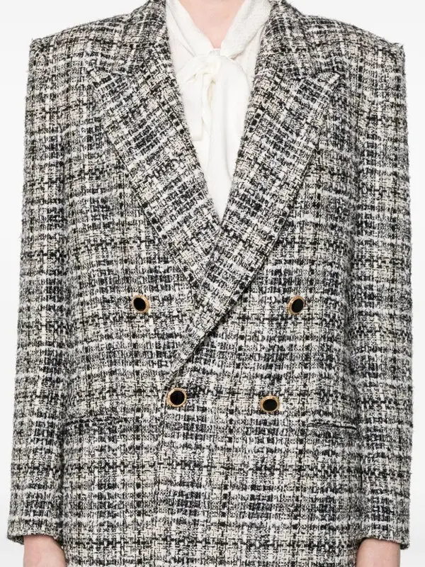 Alessandra Rich Double-breasted Tweed Blazer - White