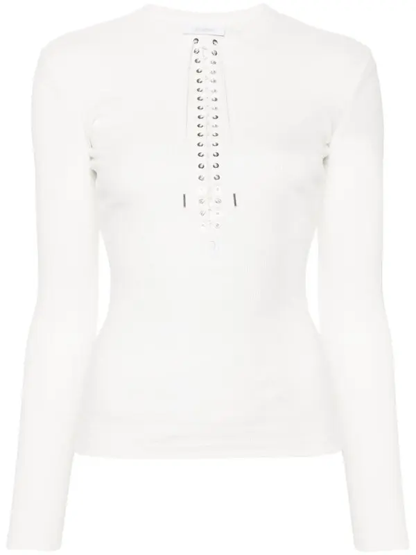 Rabanne Fine-ribbed Lace-up Top - White