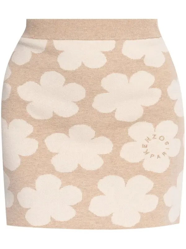 Kenzo Floral Intarsia Knit Skirt - Neutrals