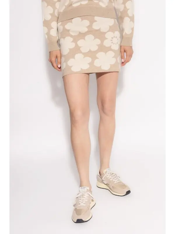 Kenzo Floral Intarsia Knit Skirt - Neutrals