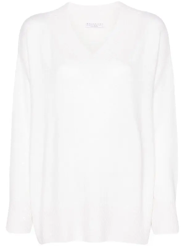Brunello Cucinelli Sequined V-neck Jumper - Neutrals