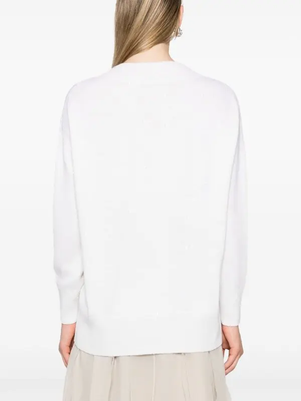 Brunello Cucinelli Sequined V-neck Jumper - Neutrals