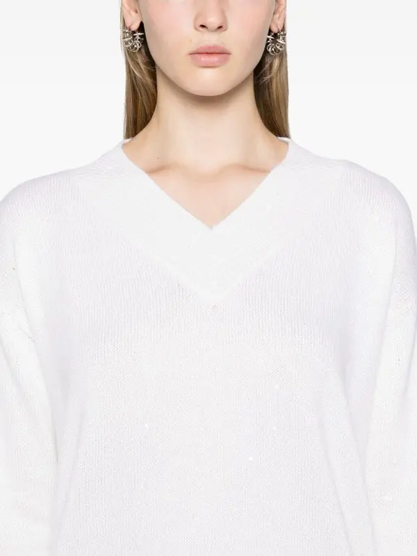 Brunello Cucinelli Sequined V-neck Jumper - Neutrals