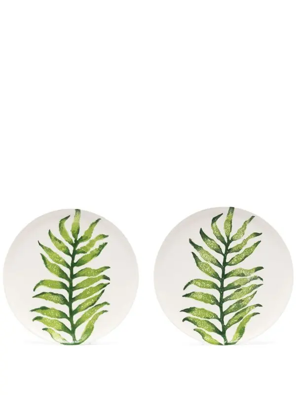LES-OTTOMANS Leaves Hand-painted Plates - White
