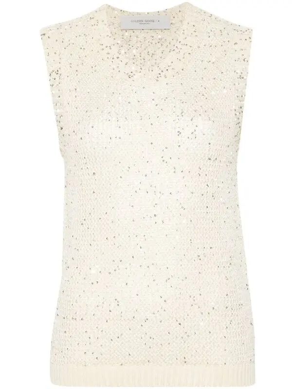 GOLDEN GOOSE Sequin Embellished Knitted Top - Neutrals