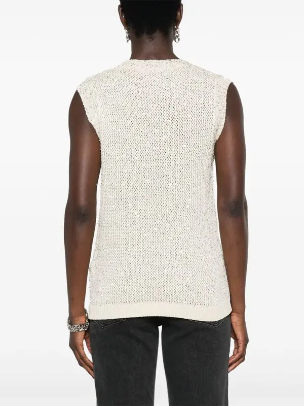 GOLDEN GOOSE Sequin Embellished Knitted Top - Neutrals