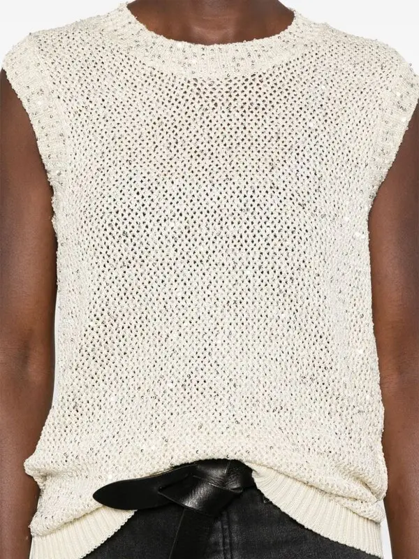 GOLDEN GOOSE Sequin Embellished Knitted Top - Neutrals