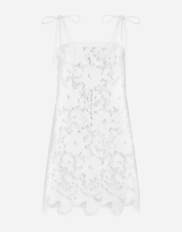 Dolce & Gabbana Cotton Minidress With Floral Openwork Embroidery - White