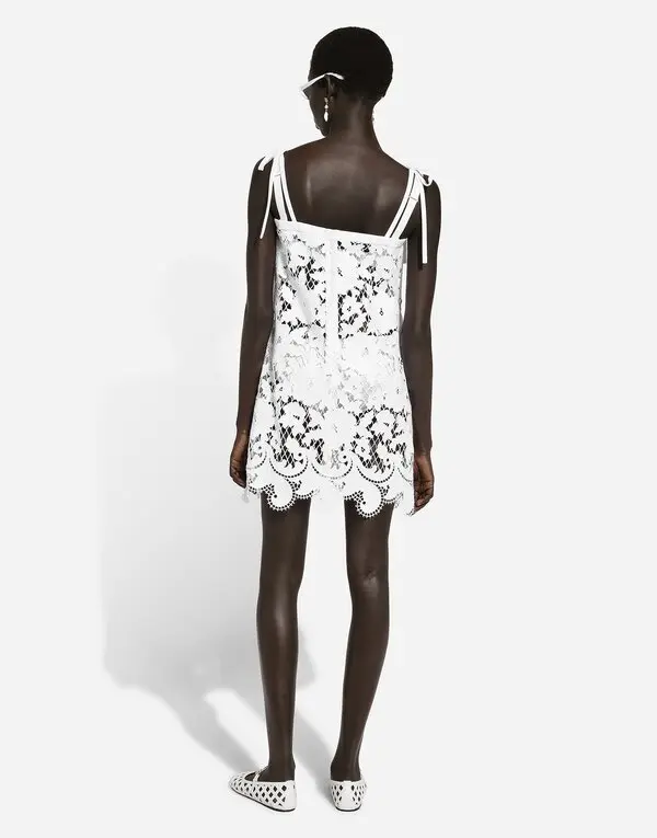 Dolce & Gabbana Cotton Minidress With Floral Openwork Embroidery