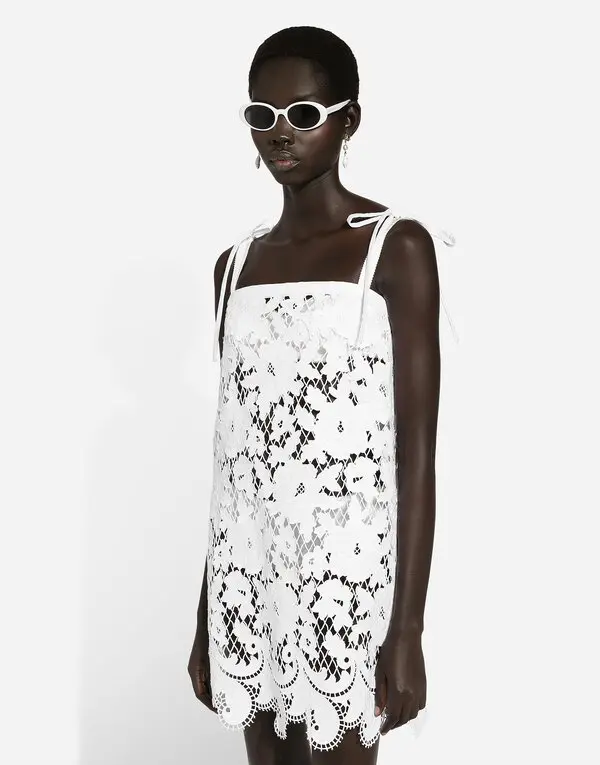 Dolce & Gabbana Cotton Minidress With Floral Openwork Embroidery