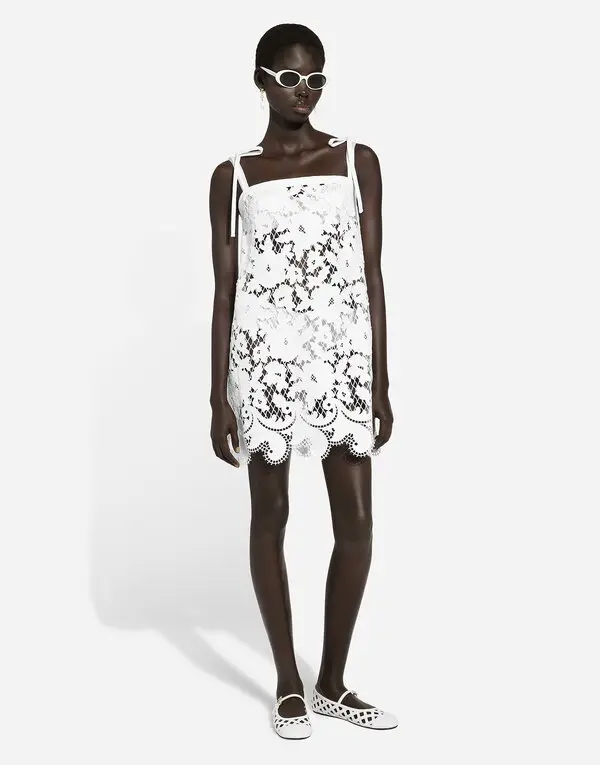 Dolce & Gabbana Cotton Minidress With Floral Openwork Embroidery