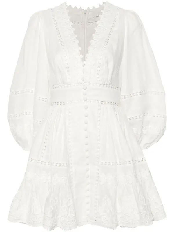 Zimmermann Embroidered Linen Mini Dress - White