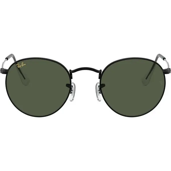 Ray-ban 47mm Round Frame Sunglasses - Shiny Black/ Green
