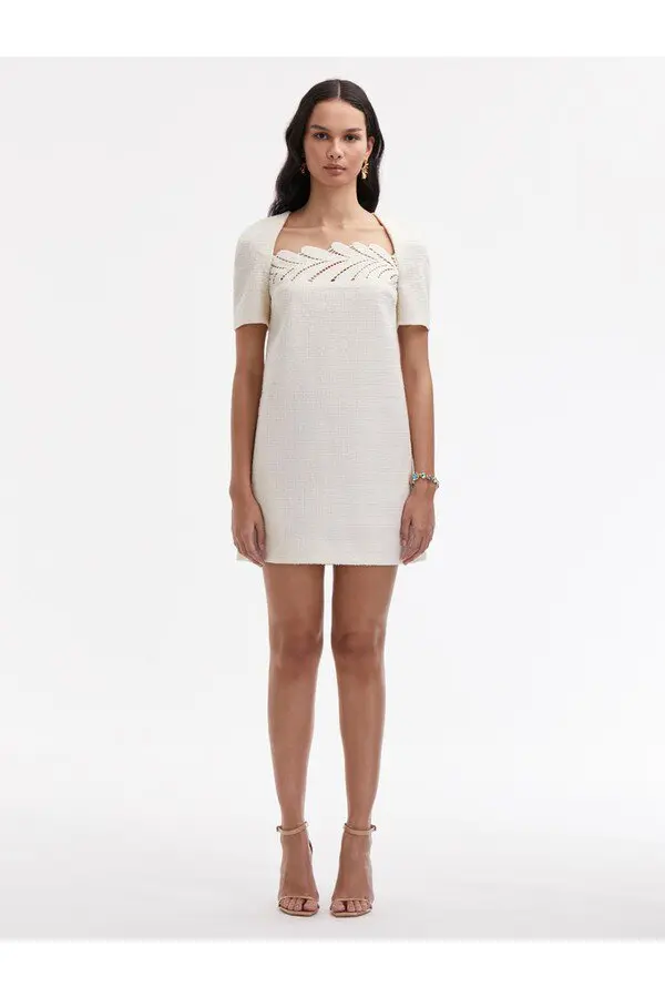 oscar de la renta embroidered tweed mini dress Pearl Embroidered Tweed Shift Dress