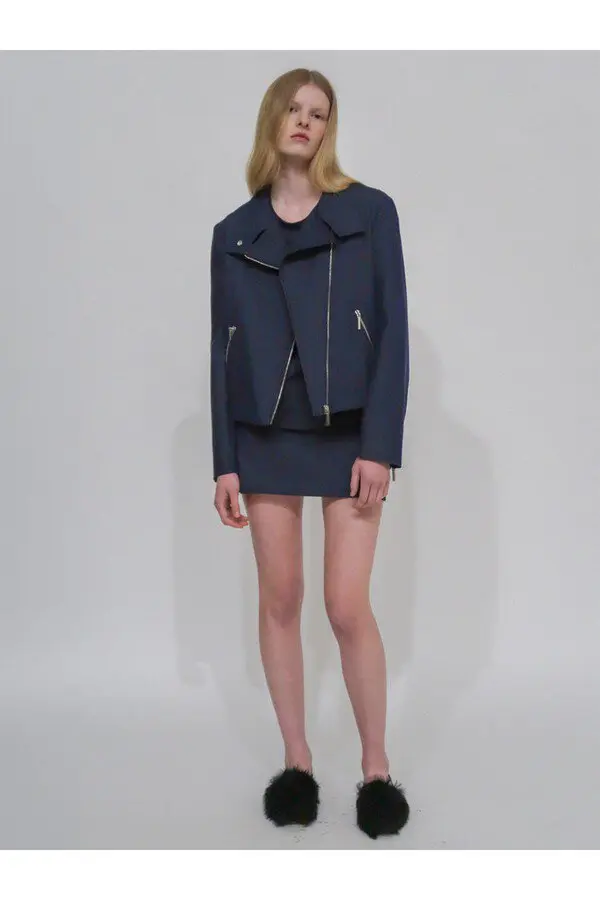 Rosetta Getty Funnel Neck Moto Jacket Stretch Twill