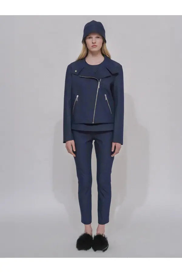 Rosetta Getty Funnel Neck Moto Jacket Stretch Twill
