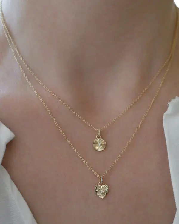 Ef Collection 14k Yellow Fluted Disc Pendant Necklace With Diamonds