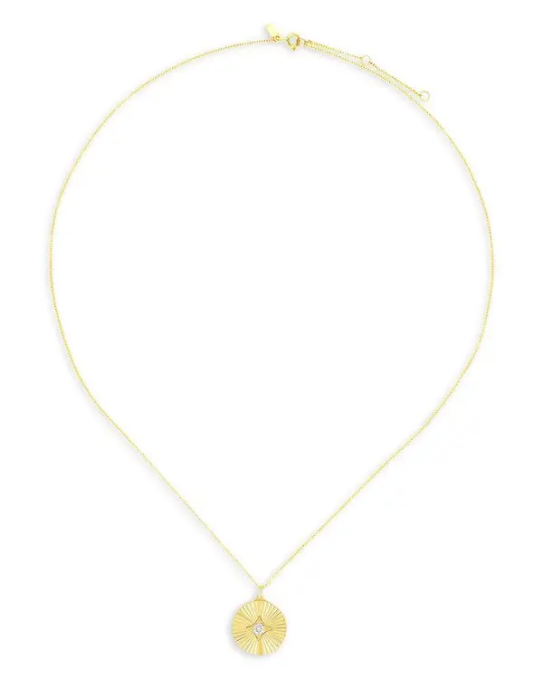 Ef Collection 14k Yellow Fluted Disc Pendant Necklace With Diamonds