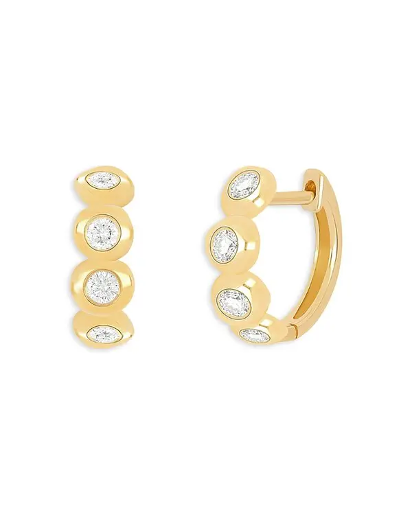 Ef Collection 14k Yellow And Diamond Pillow Huggie Hoop Earrings - Gold