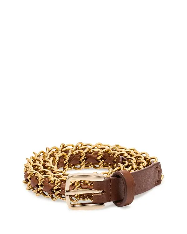 Ba&sh Brooke Leather And Chain Belt - Brown/gold