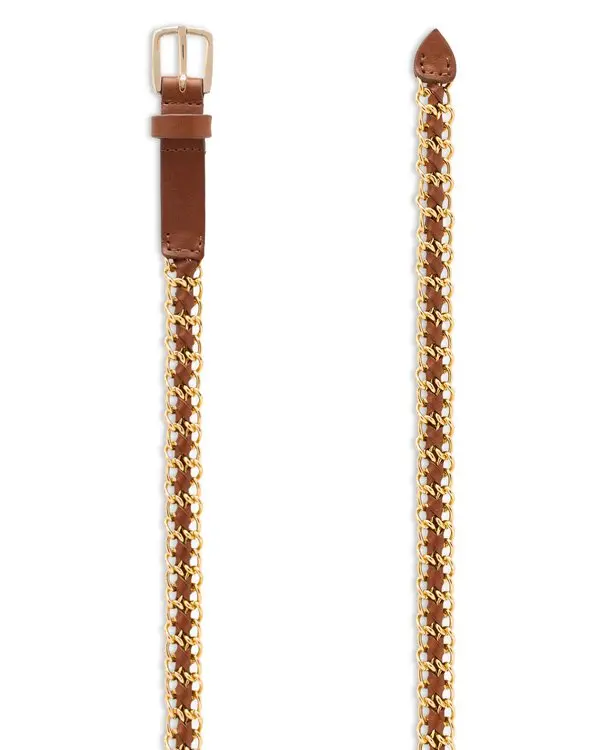 Ba&sh Brooke Leather And Chain Belt - Brown/gold