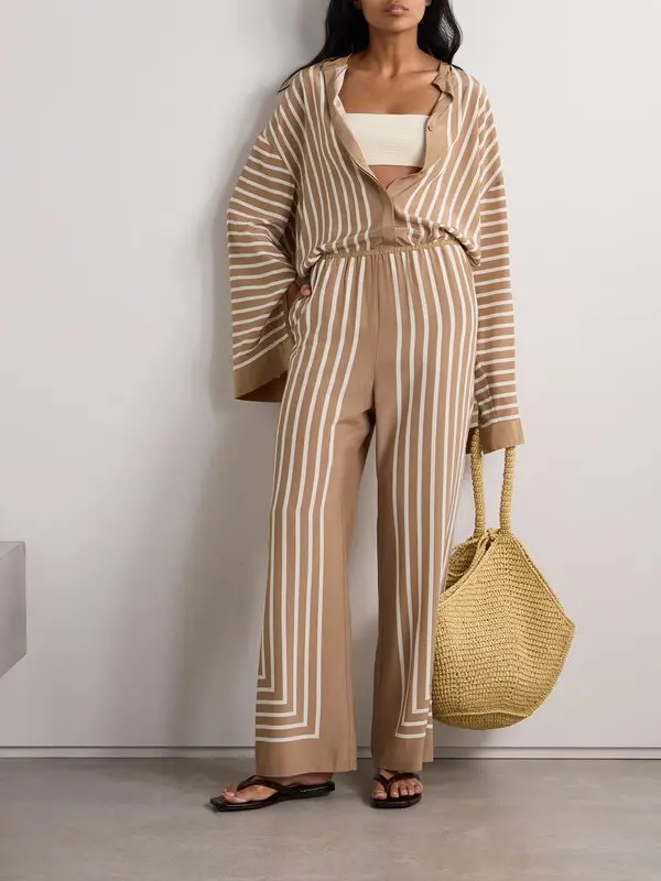 TOTEME Striped Silk-crepe Wide-leg Pants